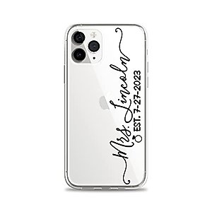 Case Charming Personalized Mrs Case for iPhone 14 Pro Max 13 mini 12 11 XS XR X 10S 10R 10 8 Plus 7 SE Custom Gift with Established Wedding Date Clear Phone Cover
