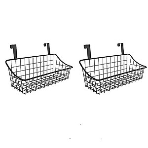 LeleCAT Basket with hook Grid Storage Basket, Hang it behind a door or on a railing, Over the Cabinet Door, Small, BLack,2 Pack