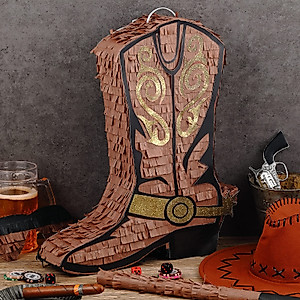 Deekin 3 Pcs Cowboy Boot Piñata Set Cute Western Piñata with Stick Eye Mask Large Piñata for Kids School Sports Bridal Shower Birthday Party Decorations Supplies
