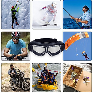 Frienda 2 Pieces Motorcycle Goggles Vintage Pilot Riding Dirt Bike Goggle ATV Anti-Scratch Dustproof Windproof (Clear, Silver)