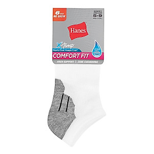 Hanes womens 6-pair Comfort Fit No Show athletic socks, White, 5 9 US