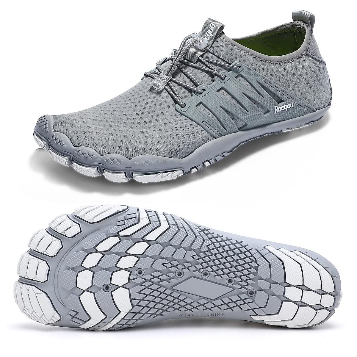 Racqua Swim Shoes Quick Dry Barefoot Water Aqua Sport Beach Surf Pool Hiking Diving Walking for Men Women Grey 15.5 W/14.5 M