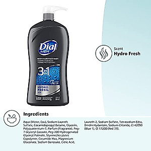 Dial Men 3in1 Body, Hair and Face Wash, Hydro Fresh, 32 fl oz