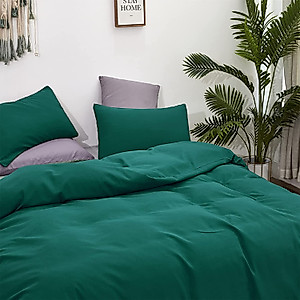 Wellboo Emerald Green Comforter Sets Queen Solid Dark Green Bedding Comforters Cotton Modern Plain Hunter Green Quilts Bedding Women Men Dark Forest Green Dorm Blankets Soft Durable Boho Green Bedding