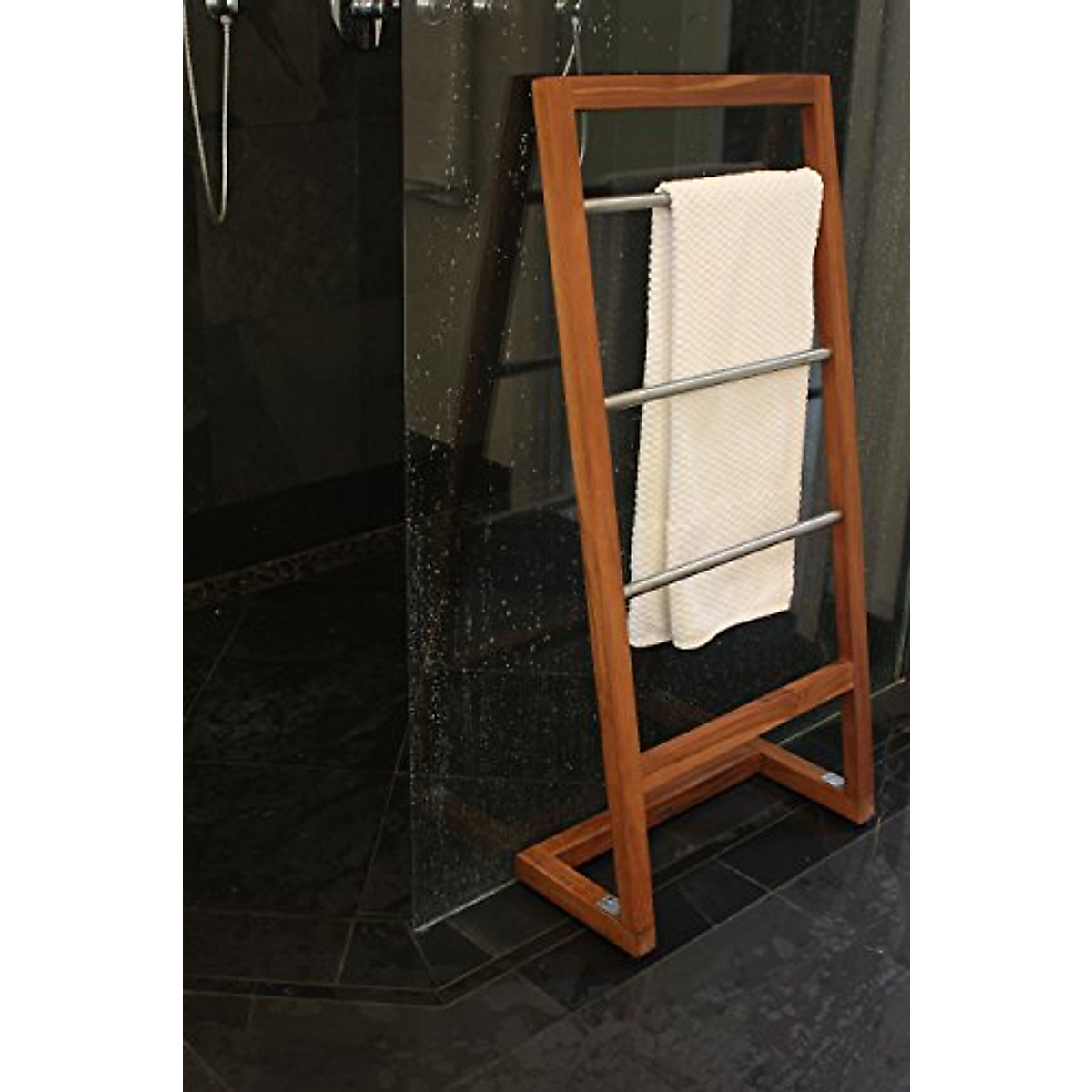 AquaTeak Patented Sula Angled Teak & Stainless Towel Stand