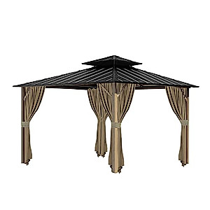 Gazebo Universal Replacement Privacy Curtain, 10'X12' Gazebo Curtains Outdoor Waterproof, 4-Panels Sidewall Curtains with Zipper for Patio, Garden and Backyard (Only Curtains, 10'X12', Brown)
