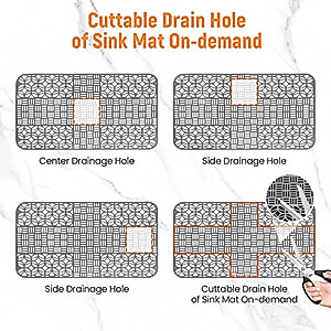 Silicone Sink Mat with DIY Drain Hole 26''x14'' Sink Protectors for Kitchen Sink Non-slip Heat Resistant Sink Protector Grid Accessory for Bottom of Farmhouse Stainless Steel