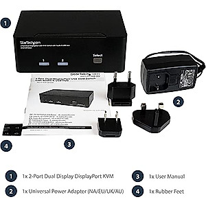 StarTech.com Dual Monitor DisplayPort KVM Switch - 2 Port - USB 2.0 Hub - Audio and Microphone - DP KVM Switch , TAA (SV231DPDDUA)