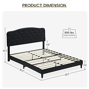 GAOMON Queen Size Platform Bed Frame with Button Tufted Headboard, Faux Leather Upholstered Mattress Foundation, Wooden Slat Support, No Box Spring Needed, Black