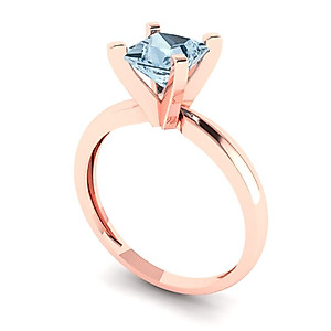 1.0 Carat Princess cut Custom Engraving Solitaire Aquamarine Blue faux Diamond Engagement Everlasting Ring 14k Rose Gold 7
