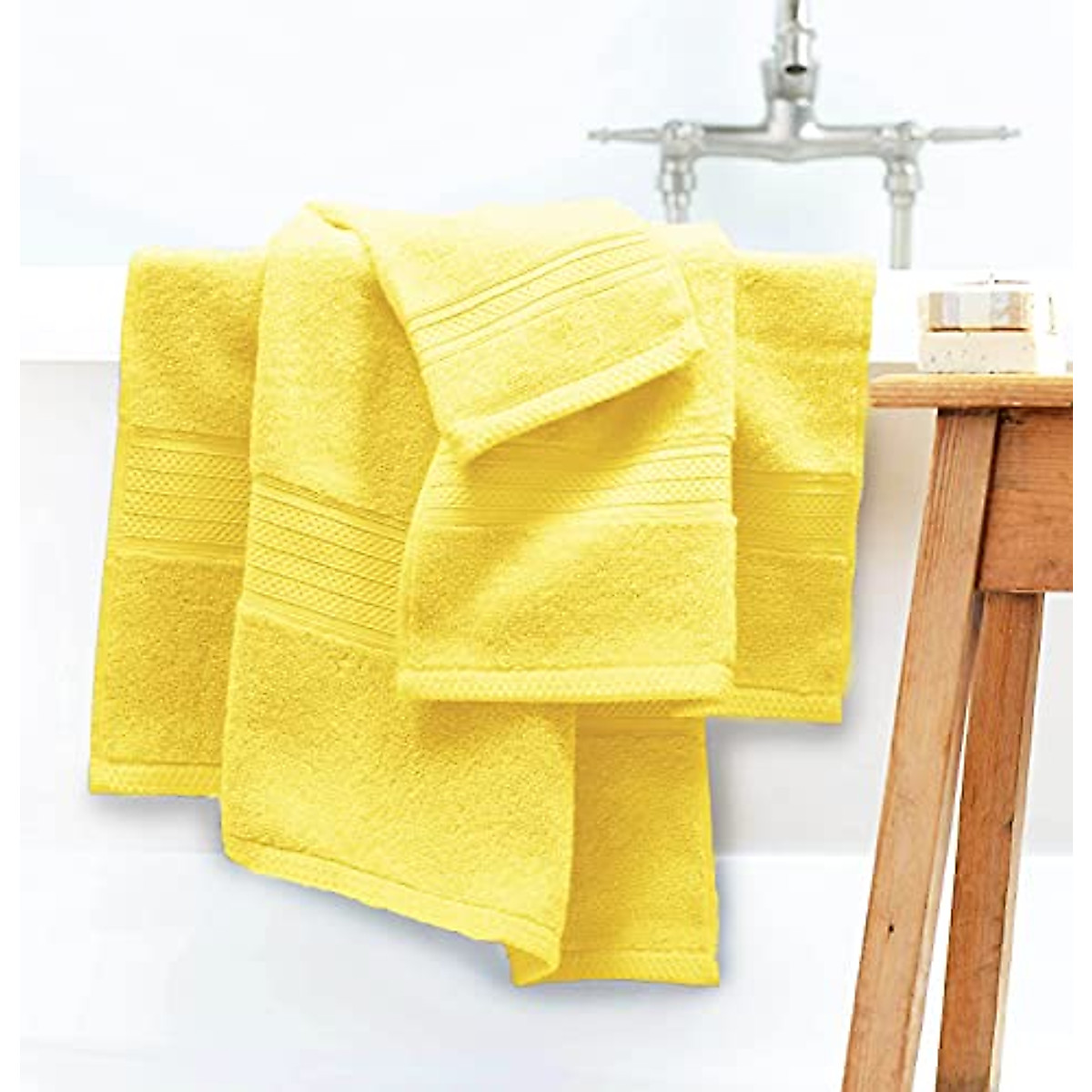 GLAMBURG 6 Piece Towel Set, 100% Combed Cotton - 2 Bath Towels, 2 Hand Towels, 2 Wash Cloths - 600 GSM Luxury Hotel Quality Ultra Soft Highly Absorbent Towel Set for Bathroom - Lime Yellow