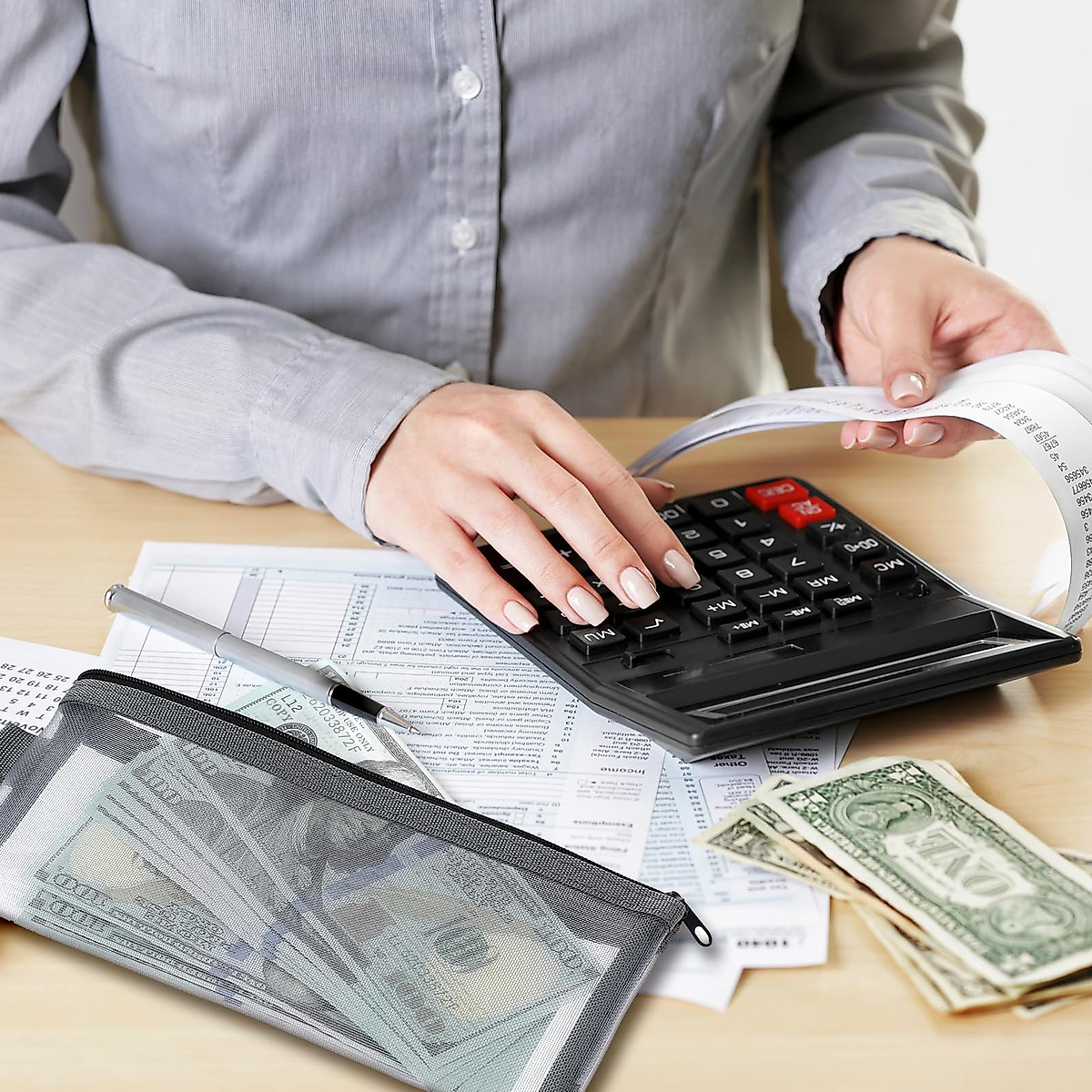 COMNICO 5pcs Pencil Case Pencil Pouch, Clear Exam Pen Bag Simple Nylon Mesh Zipper Pencil Bag Makeup Bag Portable Office Stationery Storage Pouch for Adults