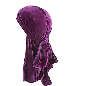 KINGREE Velvet Durag Cap Straps Headwraps with Long Tail and Wide Straps