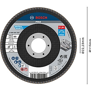 Bosch Accessories 2608607324 X571 Flap Disc for Metal Straight, 115mm Ã˜, 80 Grit, Black/Brown