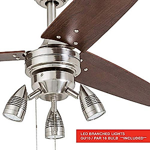 Honeywell Ceiling Fans Civa, 48 Inch Contemporary Indoor LED Ceiling Fan with Light, Pull Chain, Dual Mounting Options, 3 Modern Style Blades, Reversible Motor - 51583-01 (Nickel)