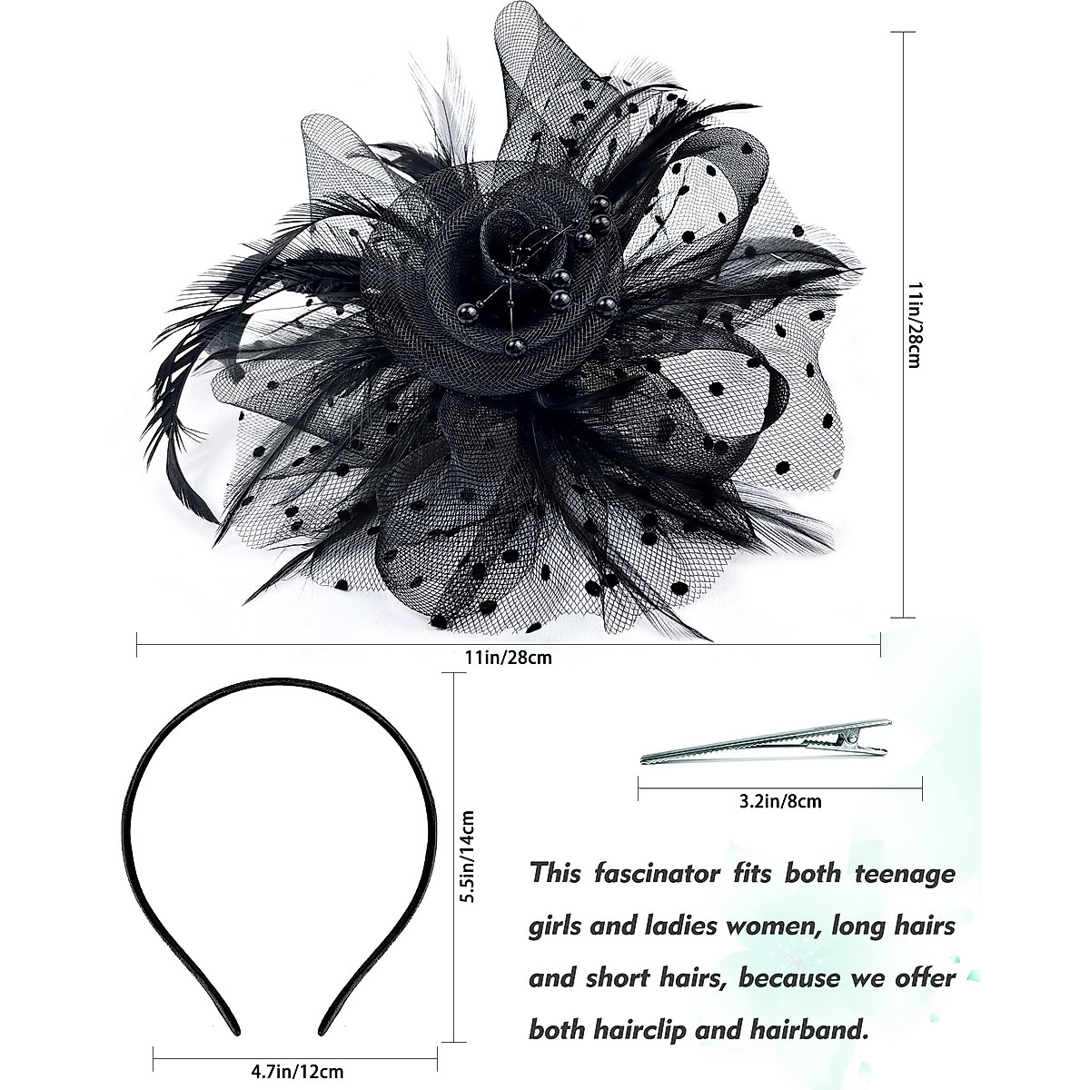 Bniksok Black Fascinator Hat for Women Tea Party Headpiece Horse Race Organza Headband Hair Clip Church Hat for Cocktail Wedding Halloween