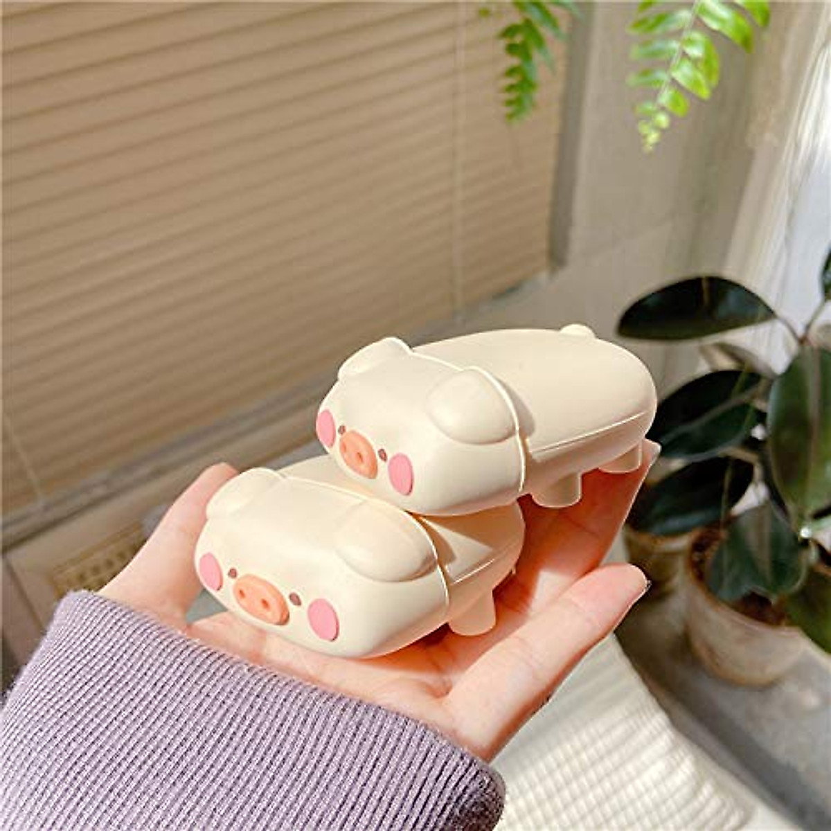 Airpods Case,YohokGo Silicone Cover Cases Compatible with Airpods 2&1 with Cute Pig Character for Women Girls Boys,Shockproof Protective Airpods Case with Keychain Compatible with Wireless Charging