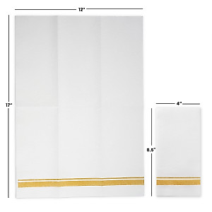Disposable Linen-Feel Peper Napkins, Decorative White Guest Towels, 12" x 17" Gold Line Hand Napkins For Wdding, Party Or Event - Pack of 100