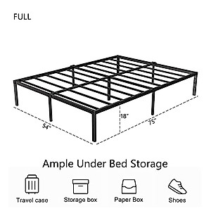 LIJQCI 18 Inch Full Size Bed Frame No Box Spring Needed, Heavy Duty Metal Platform Bed Frame Full 3000 lbs, Easy Assemble and Non-Slip Mattress Foundation, Black