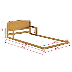 P’kolino Curva Rattan Kids Twin Size Floor Bed Frame with Headboard - FSC Certified Solid Pine Wood - Natural