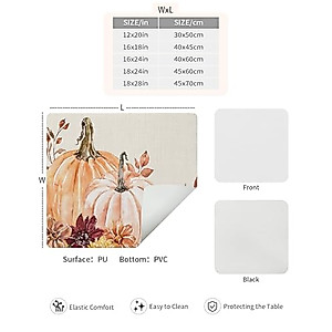 Thanksgiving Pink Orange Pumpkin Coffee Mat Coffee Maker Mat,Super Absorbent Coffee Bar Accessories,Watercolor Flower Leaves on Linen Non-slip Coffee Station Mat Dish Drying Pad,18x28in