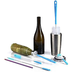 ALINK 8-Pack Bottle Cleaning Brush Set - Long Handle Bottle Cleaner for Washing Narrow Wine/Beer Bottle, Thermos, Hummingbird Feeder, Sport Well, Plus Kettle/Straw Brush