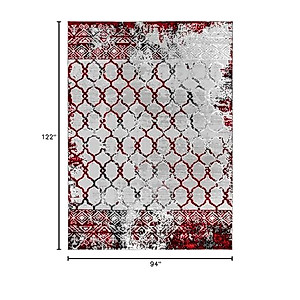 GLORY RUGS Modern Abstract Trellis Area Rug 8x10 Red Black Large Rugs for Home Office Bedroom and Living Room