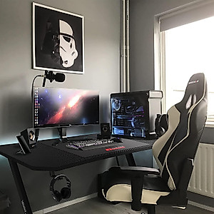 VITESSE Gaming Desk 63 Inch, Ergonomic Gamer Computer Desk with Mouse Pad, PC Gaming Tables with Gaming Handle Rack, Cup Holder Headphone Hook