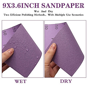 Sandpaper 220 Grit,Wet Dry Sanding Sheets,High Performance Ceramic Abrasive Sand Paper for Wood Furniture Finishing,Metal Grinding,Automotive Polishing,9 x 3.6 Inch,Purple,25-Pack