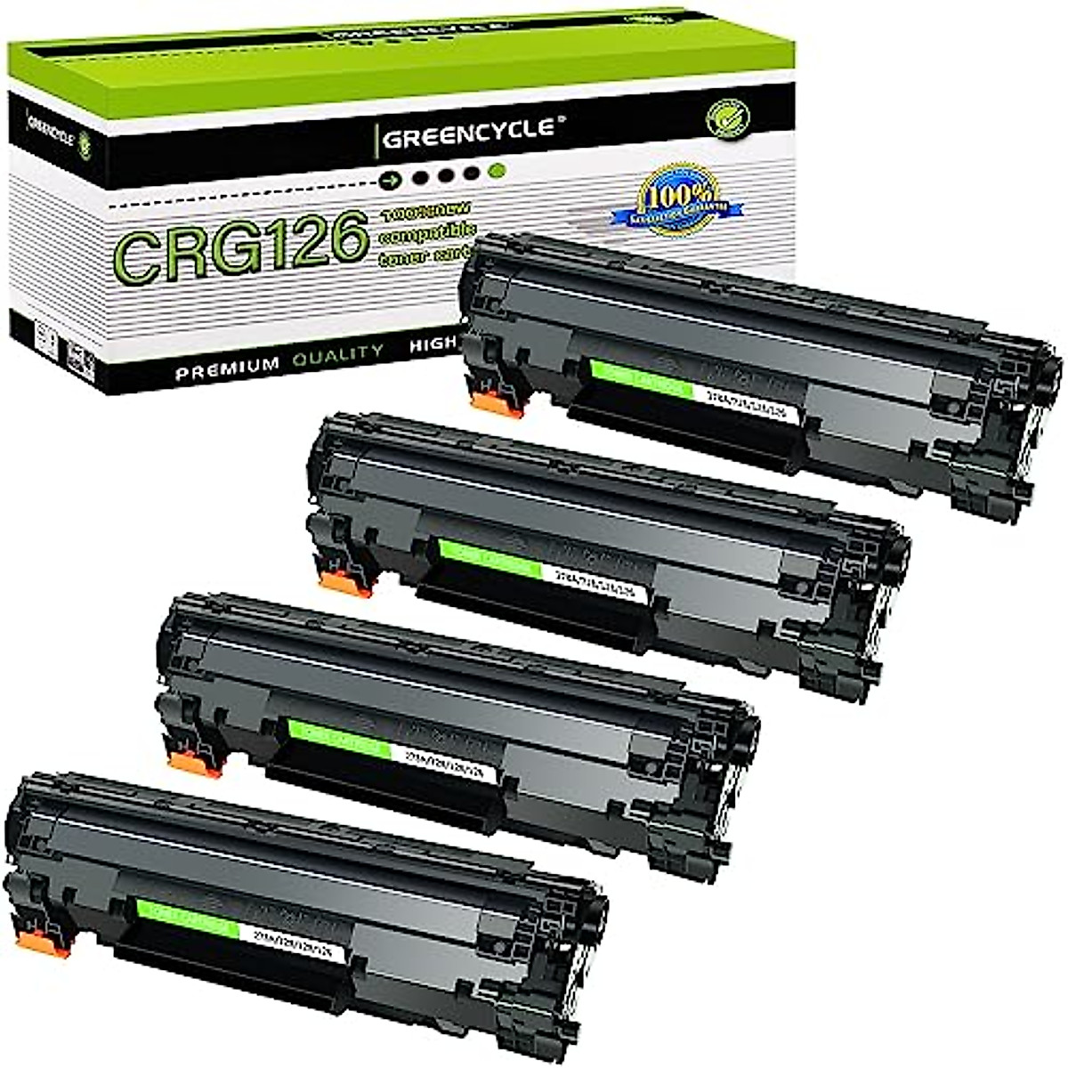 greencycle 4 Pack Compatible Toner Cartridge Replacement for Canon 126 CRG-126 CRG126 3483B001 Black for use in ImageClass LBP6200d, and LBP6230dw Wireless Laser Printers