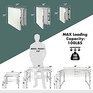 VILLEY Folding Camping Table, 3ft Small Portable Lightweight Outdoor Table with Aluminum Adjustable Legs for Travel Picnic Cooking Beach