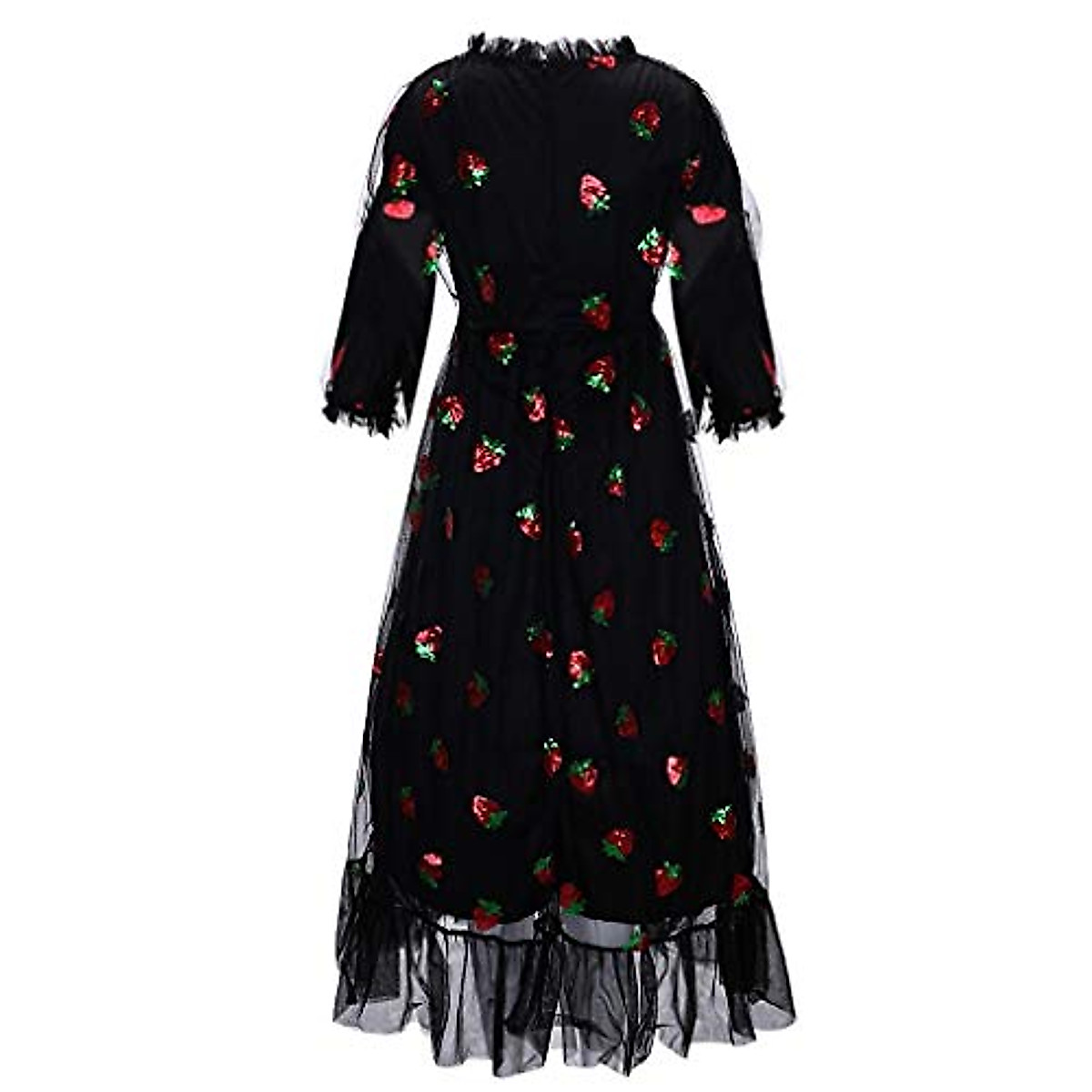 Daorokanduhp Fashion Women Long Dress Sexy Strawberry Sweet Mesh Yarn V-Neck Pleated Casual Ankle Length Sundress