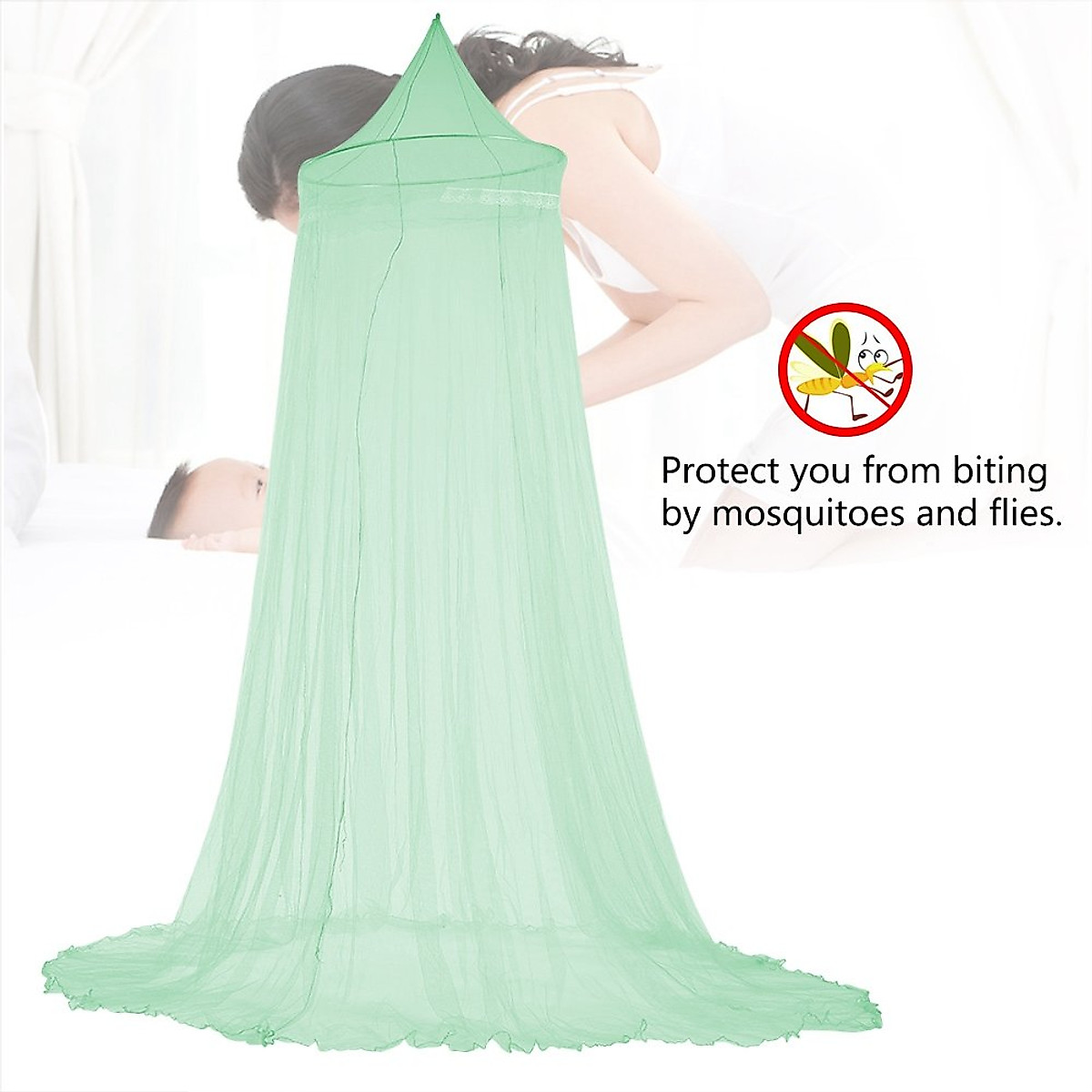 Bed Netting Elegant Ruffle Lace Bed Canopy for Little Princess Baby Children (Green)