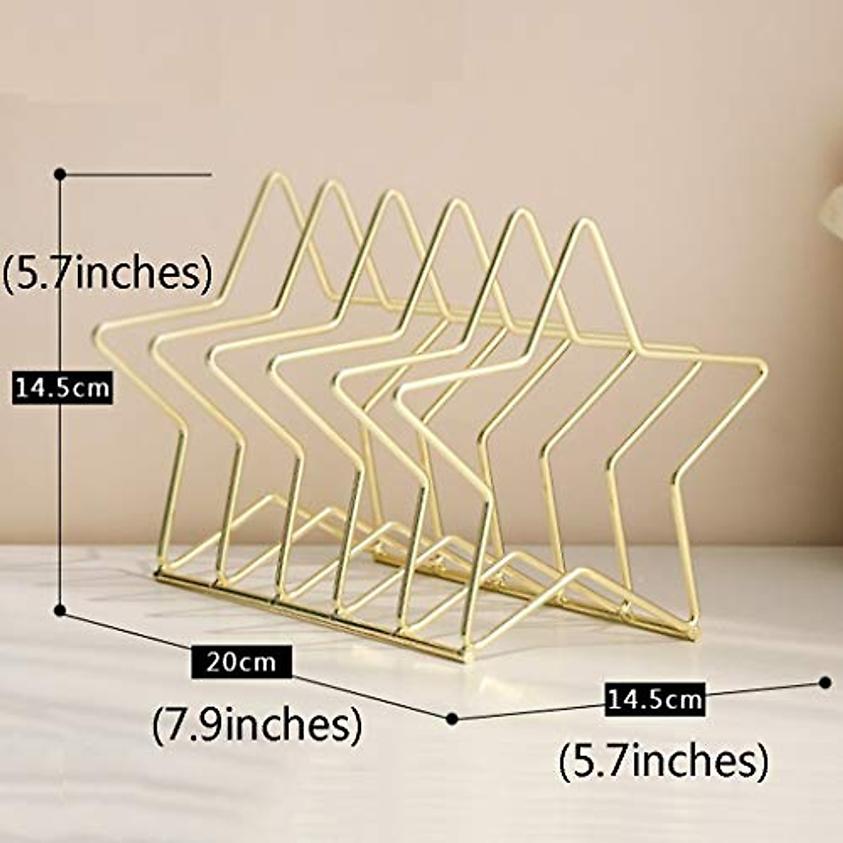 Storage Newspaper Baskets Magazine Rack Bookshelf Mask Box Large Capacity Desktop Rack Wrought Iron Golden Five-Pointed Star Rack (Color : Gold, Size : 2014.514.5cm)