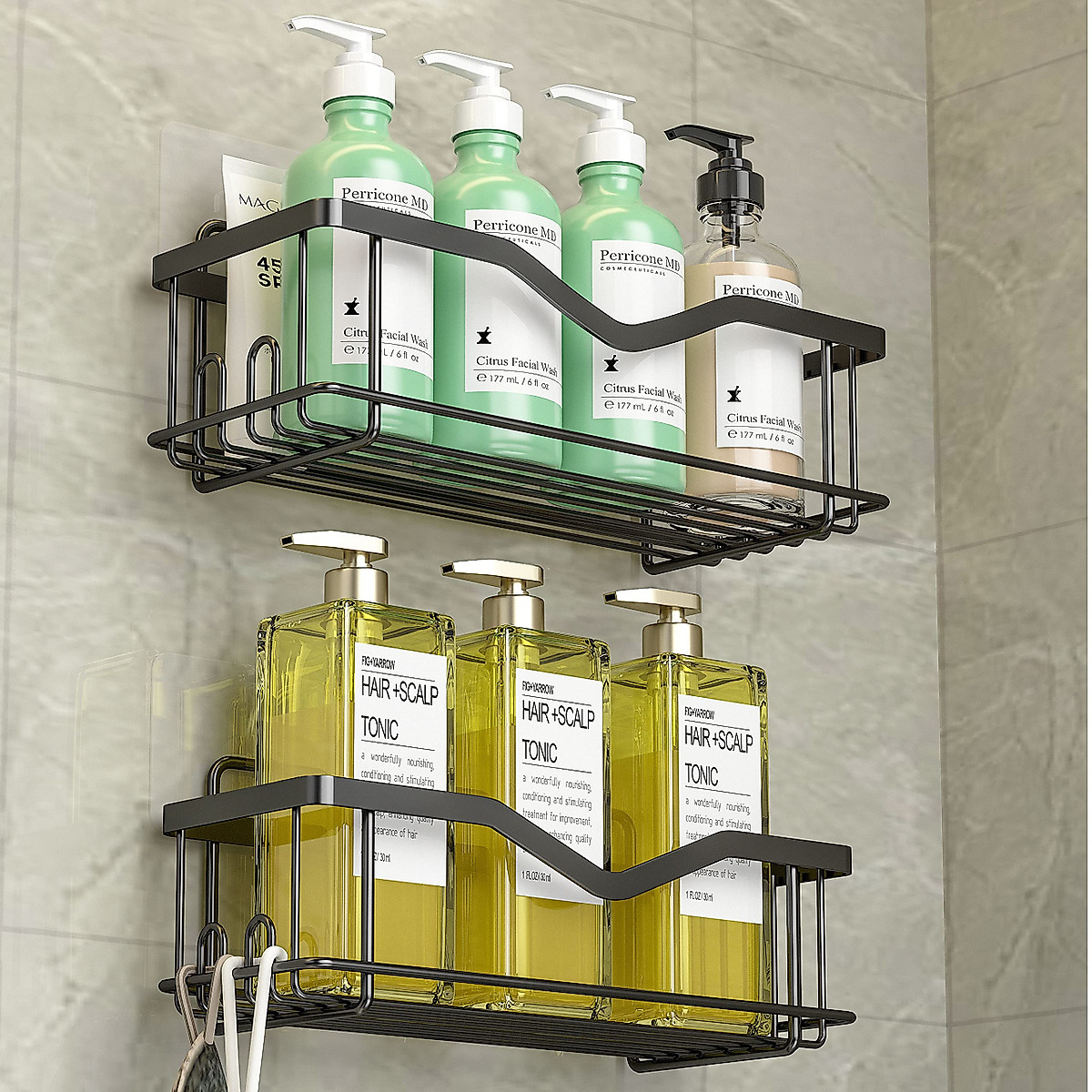 BABYLION1 Black Shower Caddy – 2 Pack, Bathroom Shower Organizer – Rustproof 304 Stainless Steel, Wall Mounted Adhesive Bathroom Shelf for Inside Shower