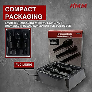 AMM Power Drill Sockets Adapter Sets,3-Piece Hex Shank Impact Driver Socket Adapter, Socket to Drill 1/4" 3/8" 1/2" Adapter