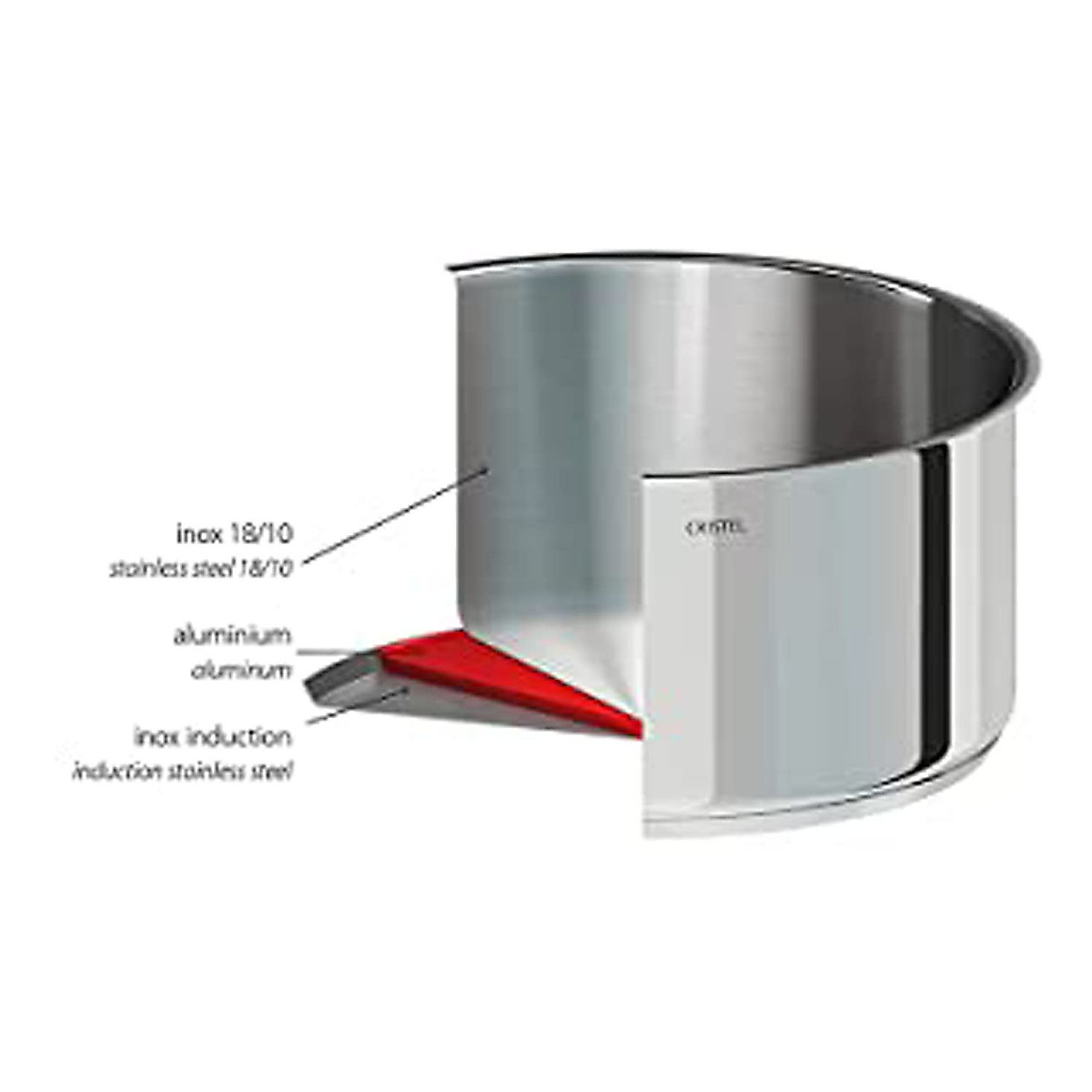 Cristel C14QKPAMAN Mutine Set with 1 qt Saucepan with Lid, long handle and 2 grips (5-Piece), Silver