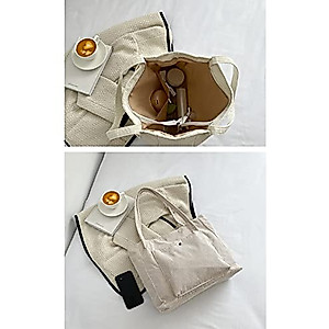 Ulisty Women Corduroy Pocket Tote Bag Casual Shoulder Bag Daily Shopping Bag Fashion Handbag grey