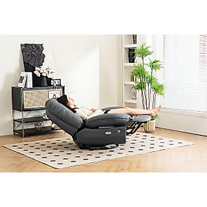 Tiokop Power Lift Recliner Swivel Oversized High-Density Sponge Sofa Glider Rocker Comfy Rocking Chair with USB Charger,Bluetooth Music Player,Cellphone Holder and Footrest for Home Office(Grey)