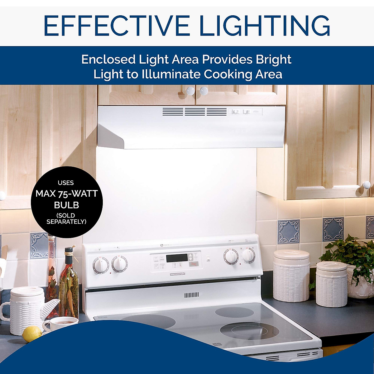 Broan-NuTone BUEZ121WW Ductless Under-Cabinet White Range Hood Insert with Lights, 21-Inch