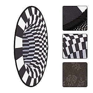 BESPORTBLE Floor Rug Circle Rugs Carpet 2ft Small Oval Floor Mat Sunken Visual Effect Black- White Carpet Pet Lying Mat Porch Insole Home Decor 60x39CM