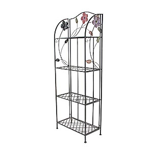 Deco 79 Metal Floral Indoor Outdoor Tall Folding 4 Shelf Bakers Rack, 25" x 12" x 68", Black
