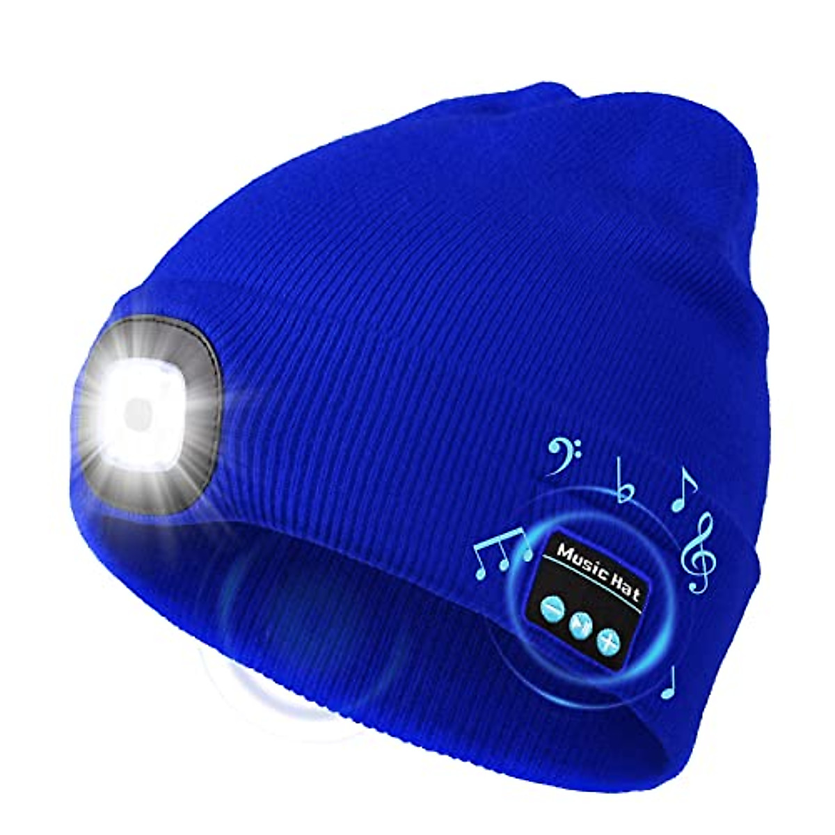 Bluetooth Beanie Hat with Light, Unique Tech Gifts for Men Husband Him Teen, Wireless Headphones for Fishing Jogging Working, Christmas Stocking Stuffers Blue