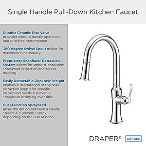 Draper 1H Kitchen Pull Down Kitchen Faucet w/SnapBack and Dockforce 1.75 gpm Stainless Steel