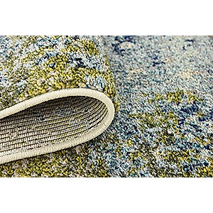 Unique Loom Estrella Collection Abstract, Modern, Light Colors, Distressed Area Rug, 2 ft x 7 ft, Blue/Beige