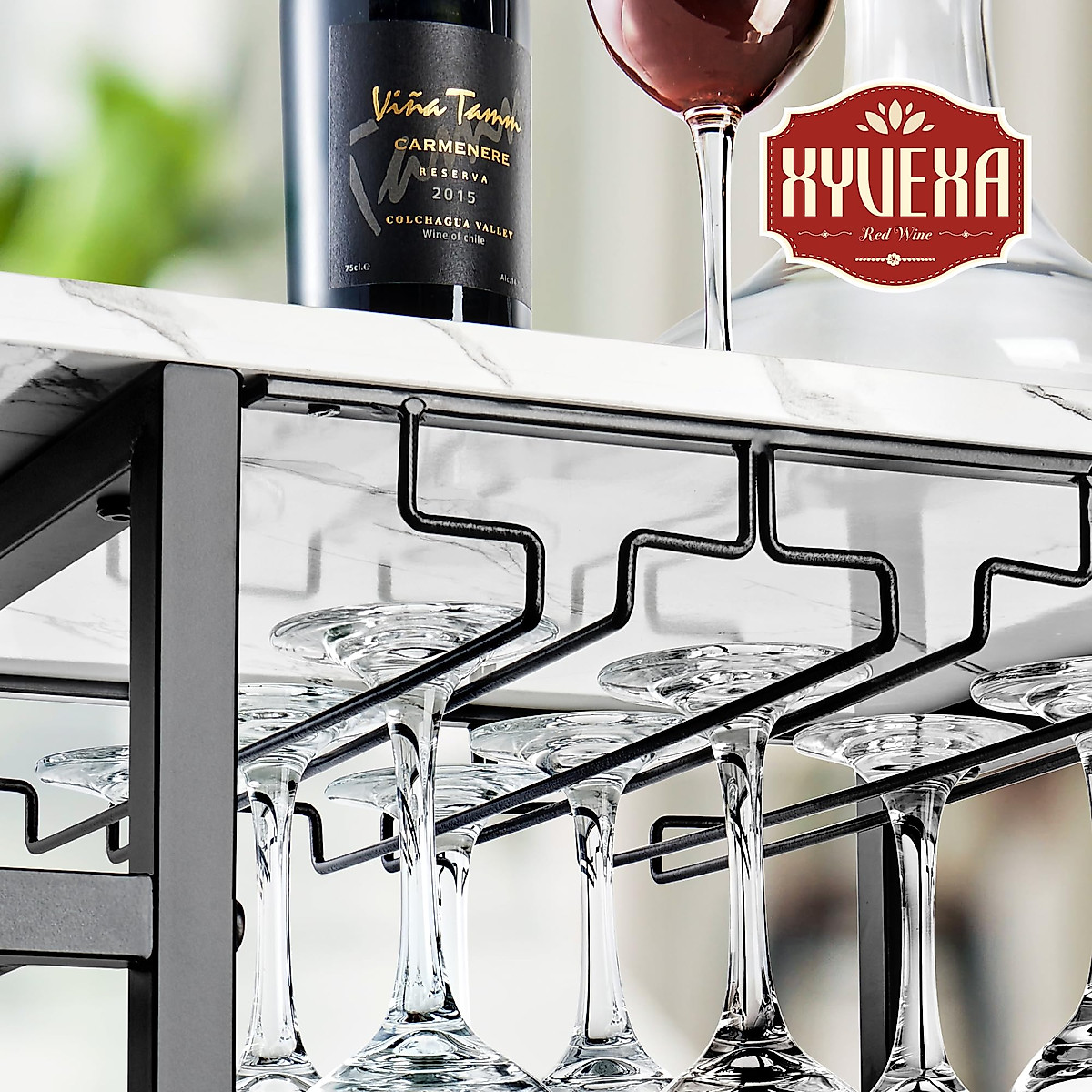 Wine Rack Table with Glass Holder, 32 Inch Modern Wine Bar Cabinet with Storage for 17 Bottle & 9 Glass, Table Liquor Bar Cabinets for Home, Bar, Kitchen, Buffet, Dining Room
