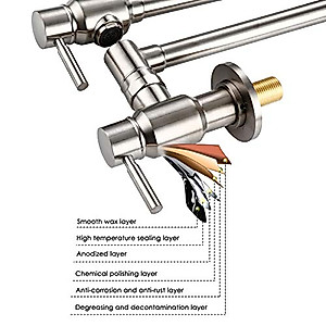 BAGNOLUX Pot Filler Faucet Stainless Steel, Wall Mount Pot Filler Commercial Traditional Kitchen Faucet Cold Water Only Double Lever Handle with Dual Joint Swing Arm Brass Stove Faucet, 23.4''