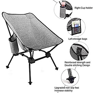 Banzk Camping Chairs for Adults 2023 Outdoor Ultralight Folding Compact Chairs Portable Backpacking Lawn Chair for Beach Outside Picnic Travel Fishing Hiking 400lb (Grey)