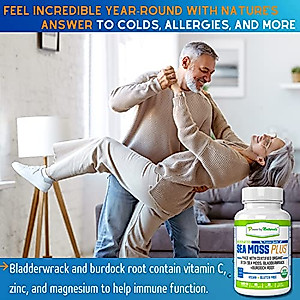 Power By Naturals USDA Organic Sea Moss Plus Bladderwrack and Burdock Root Capsules for Gut Health, Immune Support & Thyroid Supplement (Pure, No Fillers, Wildcrafted Irish SeaMoss Pills) 60Ct.