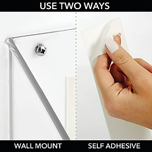 mDesign Wall Mount Plastic Home Storage Organizer Tray Basket with Self-Adhesive Tape - Hanging Bin Shelf for Walls/Doors in Entryway, Mudroom, Bedroom, Bathroom, Office, Laundry, 16" Wide, Clear